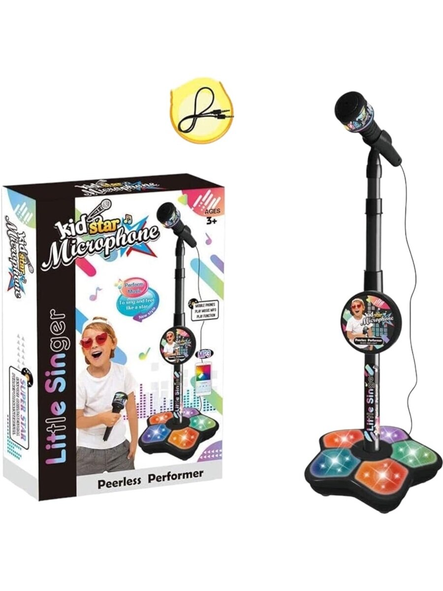 Музыкальный микрофон со стойкой, детский караоке-микрофон, усилитель звука, музыкальный кронштейн, поющая игрушка с подсветкой, педаль, мигающие поющие игрушки