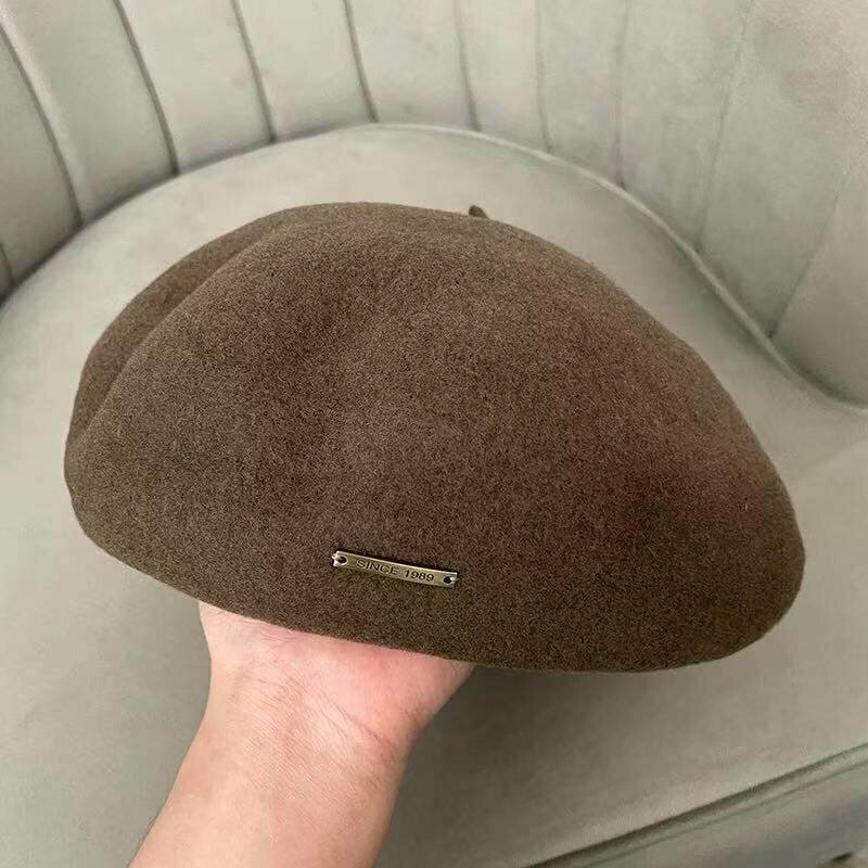 Красная шляпа для женщин, осенне-зимняя австралийская берет из чистой шерсти, художественная ретро шляпа художника, стройнящая лицо