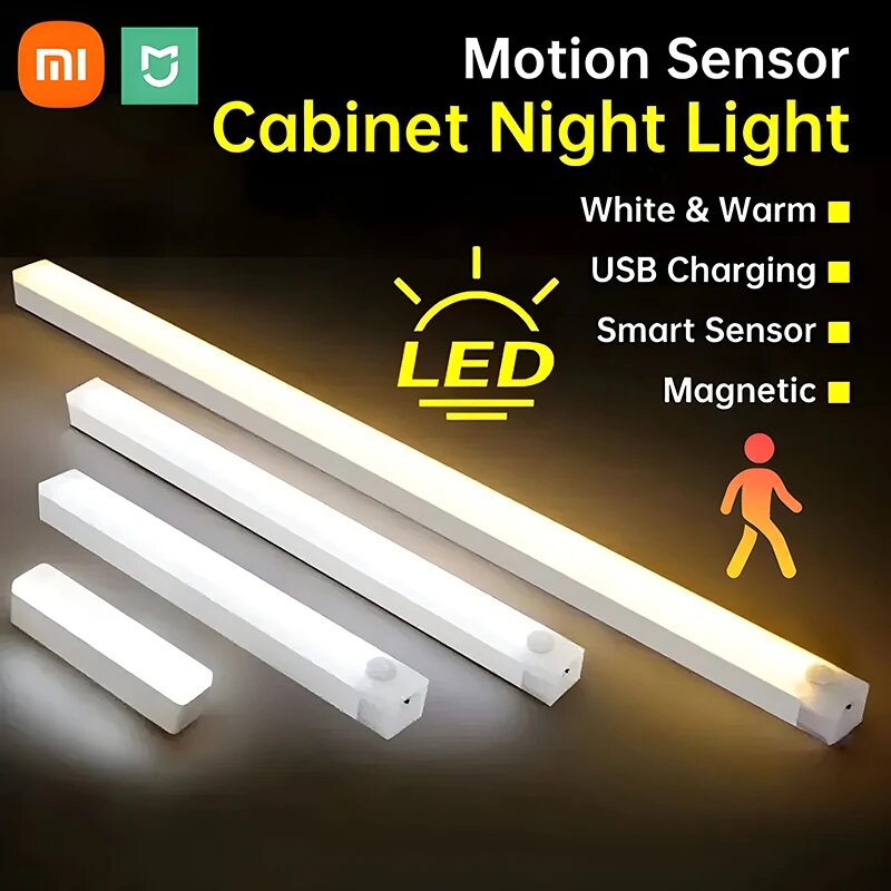 Xiaomi Mijia светодиодный светильник с датчиком движения для шкафа, USB перезаряжаемый беспроводной магнитный светильник для шкафа, прикроватная лампа, портативный ночник