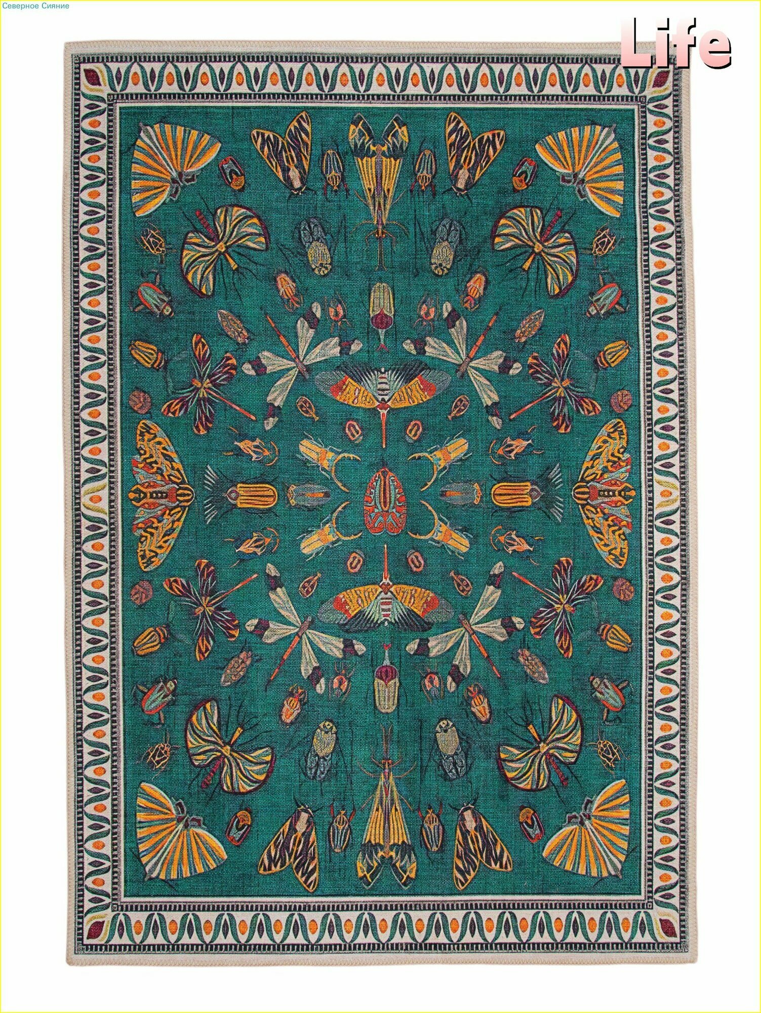 Ковер изумрудный с насекомыми 155x230 см