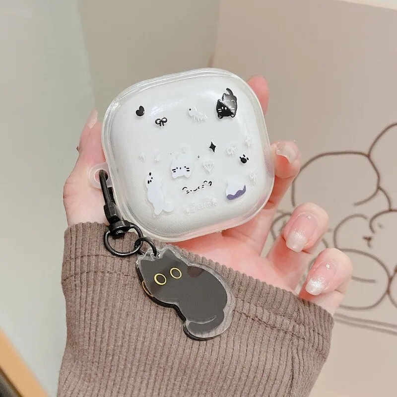 Чехол для наушников Samsung Galaxy Buds Core Buds3 FE Live 2 Pro с рисунком черного кота, белого щенка, 3D звезды, защитный чехол из ТПУ, принципиально