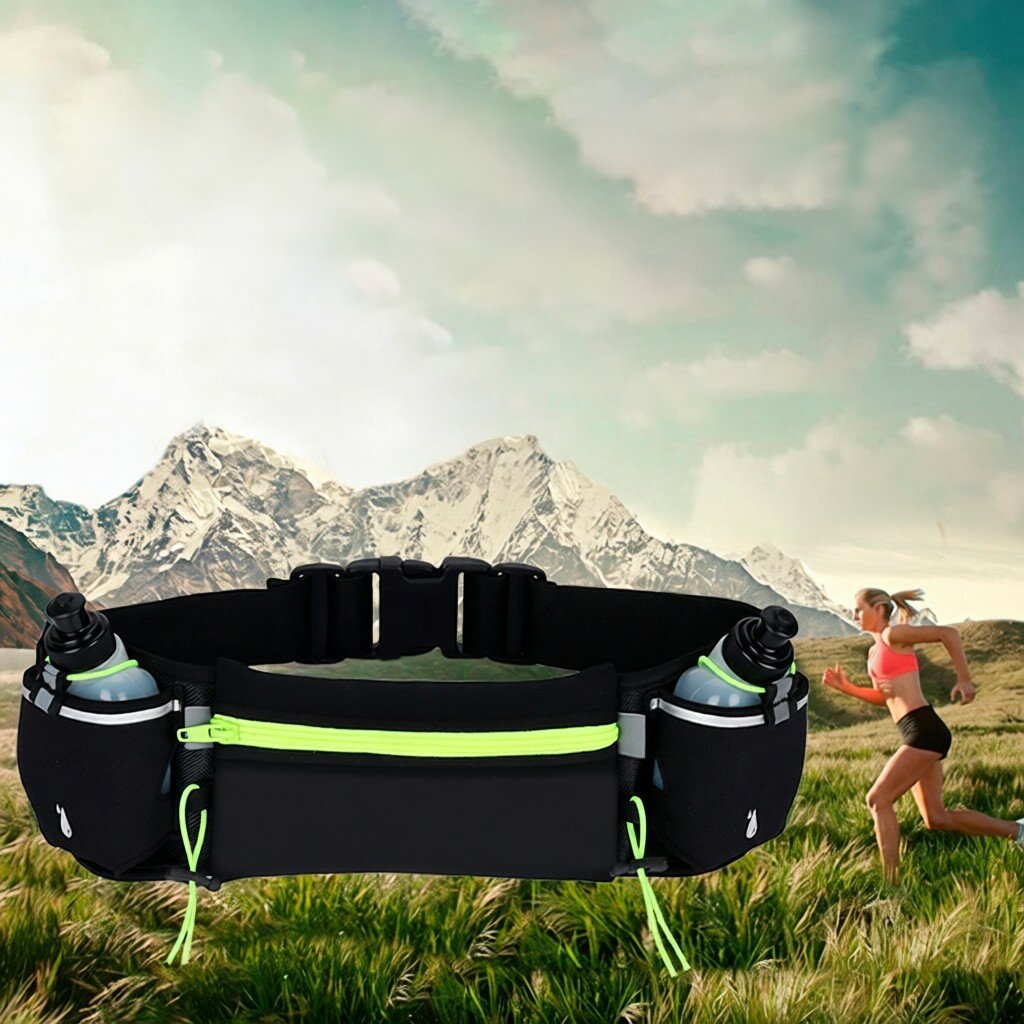 Поясной сумка для бега с поясом для бутылок с водой и телефона, водонепроницаемая для спорта и фитнеса, цвета: Черный с бутылками, Синий с бутылками, Зеленый с бутылками, Оранжевый с бутылками, Черный, Синий, Зеленый, Оранжевый, унисекс, для взрослых,