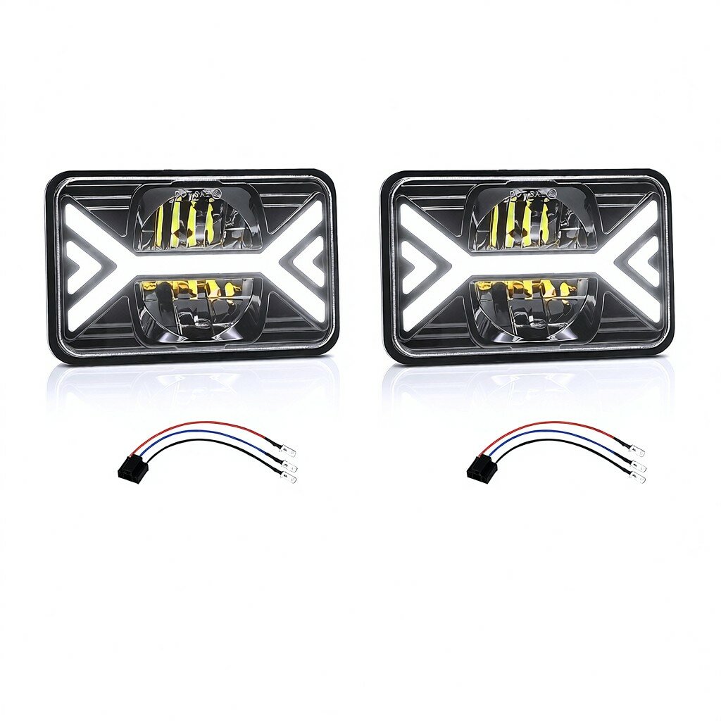 2 Pack Фары автомобильные LED 5 дюйма Фары 4x6 дюйма с Белым дальним/ближним светом ДНС Желтым поворотным сигналом Черный корпус 3570 CSP LED 9-30V 150W/75W 9600LM/6500LM 6000K/3000K IP67