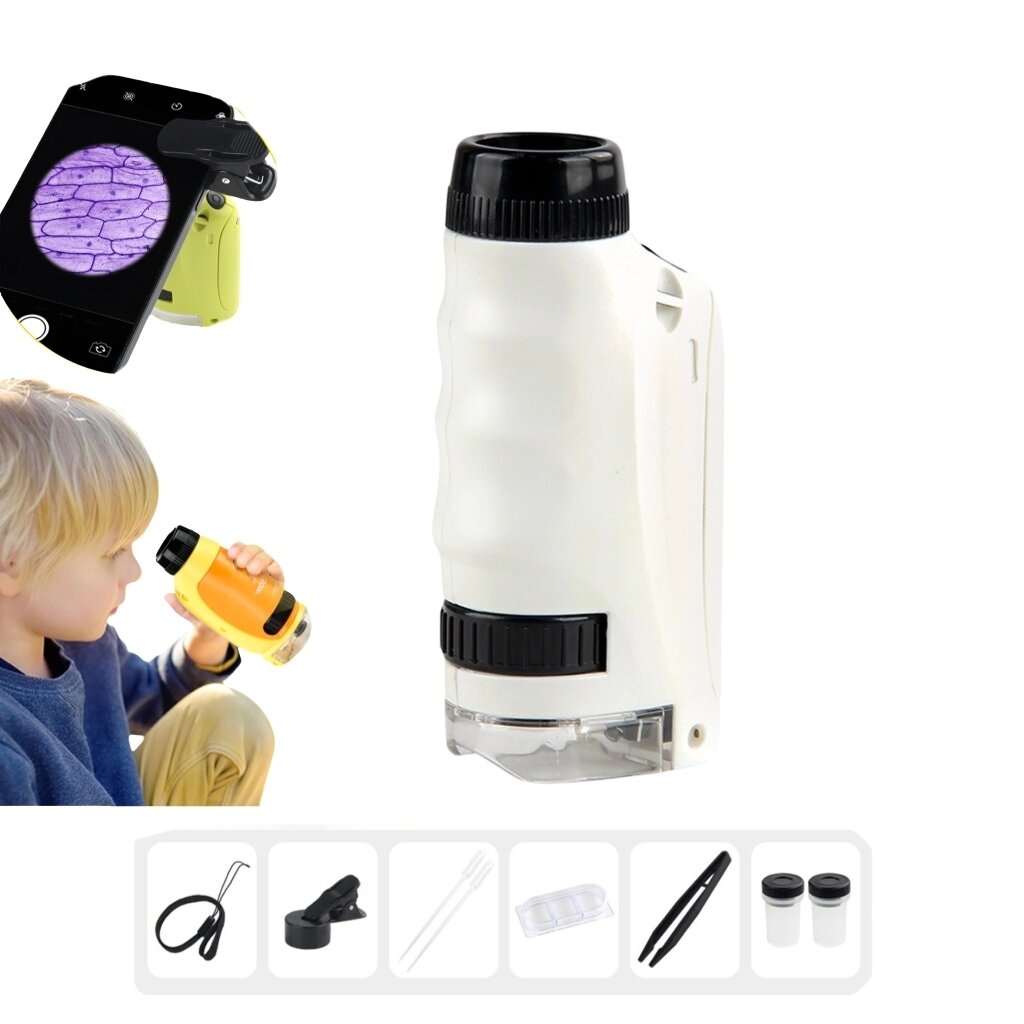 Карманный микроскоп для детей, Образовательный компактный микроскоп - Портативный набор микроскопов для дома, школы и лаборатории, для обучения биологии естественным наукам