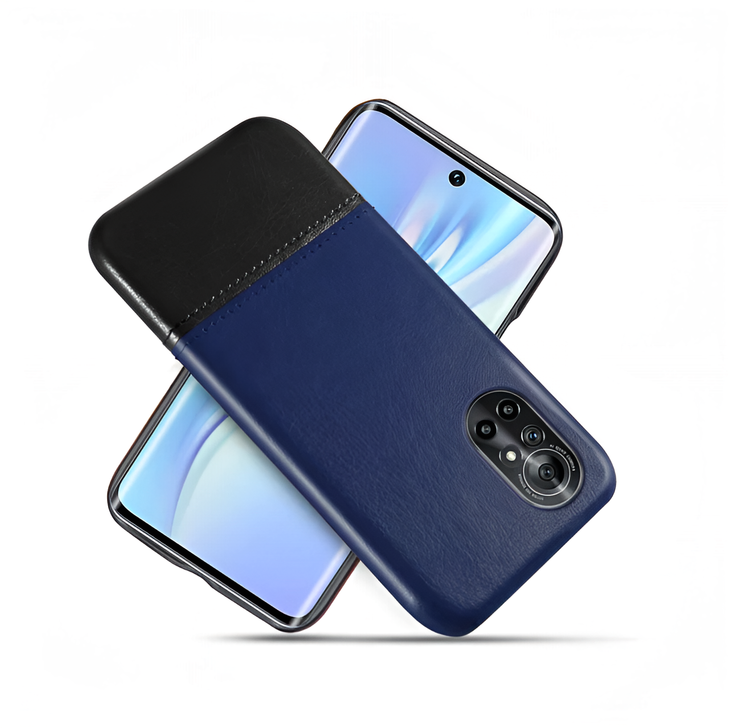 Чехол для Huawei Nova 8i / Huawei Honor 50 Lite обтянутый эко-кожей двухцветный мужской женский синий-черный