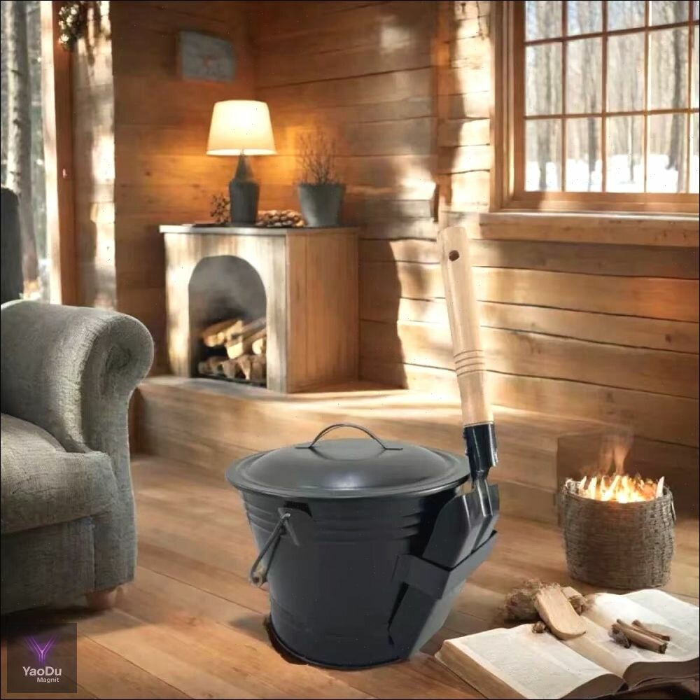 Ведро для золы с крышкой и деревянной ручкой металлическое зольное ведро для камина, печи и гриля