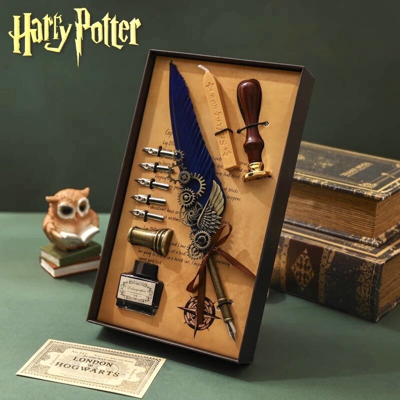 Набор подарочных ручек Magic Academy Retro Mechanical Feather Fountain Pen, набор перьевых ручек в стиле стимпанк с золотыми блестками
