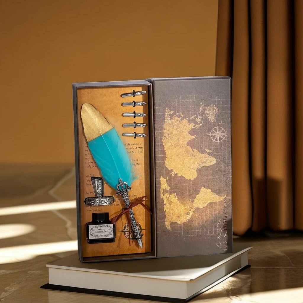 Набор перьевых ручек в европейском стиле, винтажная корона, подарочная коробка, ручка с наклонным пером, держатель для ручки, набор перьевых ручек с резьбой, оптовая продажа