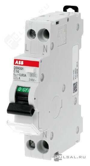 Автоматический выключатель дифференциального тока DSN201 C6 AC30 ABB 1+N полюс C 30 мА Тип - AC 6А 6 кА