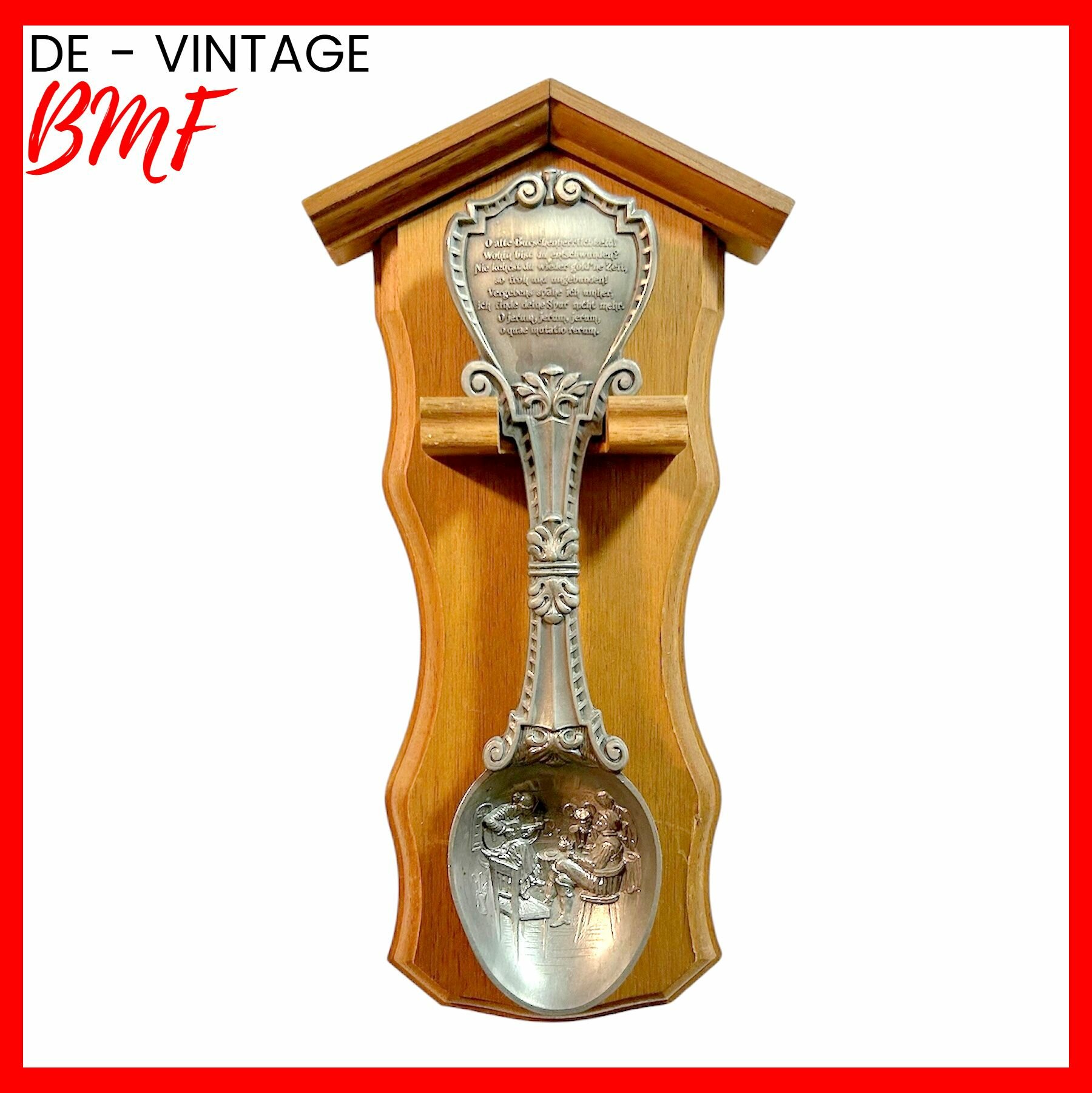 Ложка декоративная оловянная на деревянной подставке Таверна, BMF, винтаж. Германия