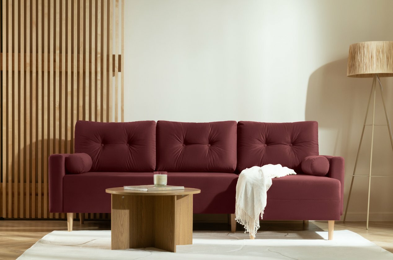 Диван угловой раскладной Divan.ru Нумо Velvet Marsala, 216х137х87, спальное место 134х196, велюр, бордовый