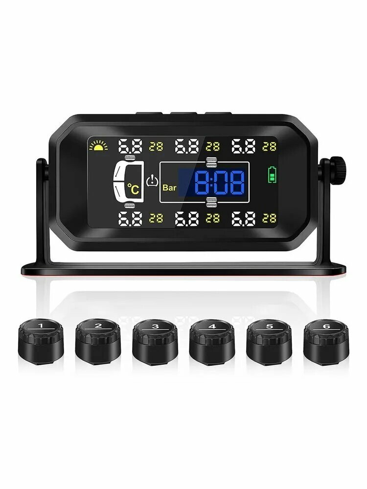 Система контроля давления в шинах TPMS для грузовиков, 9,9 бар, часы с температурой, воздушная сигнализация, 6-колесный датчик для каравана, автофургона