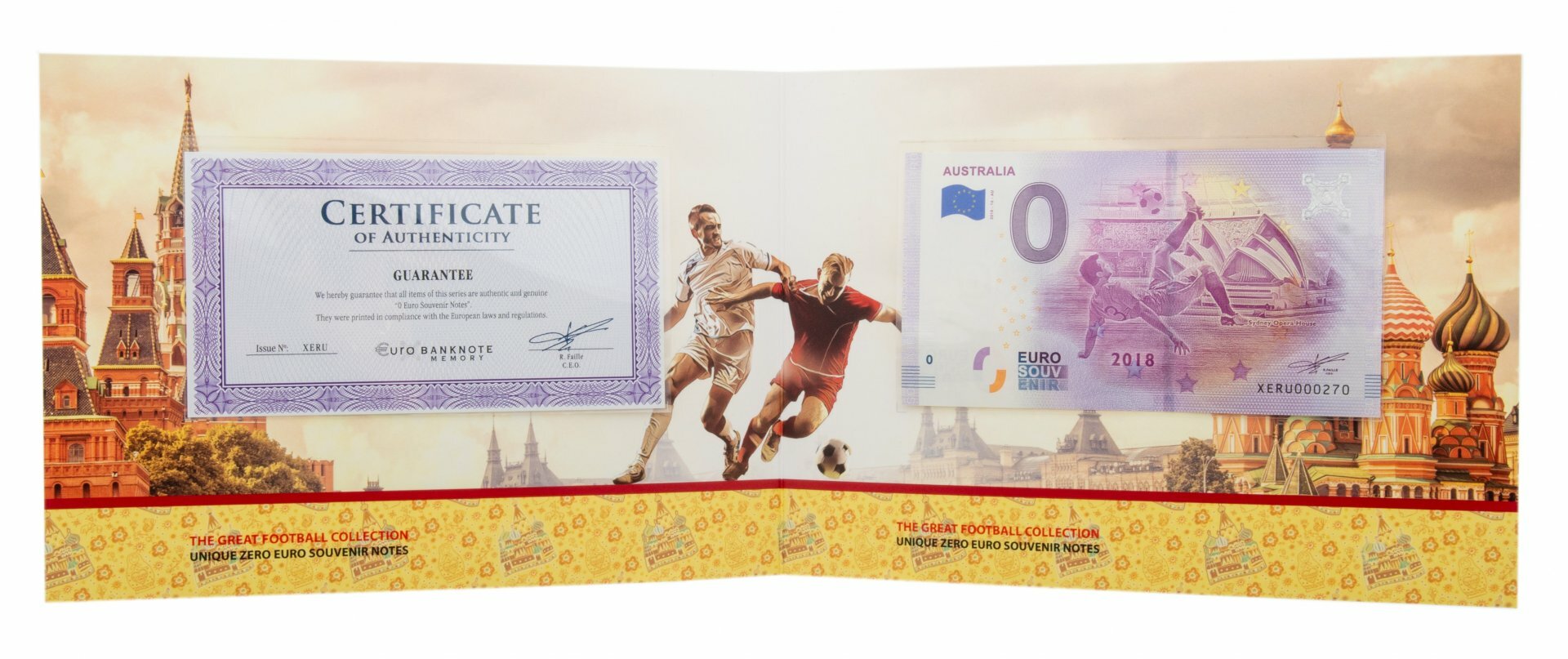 0 евро 2018 Чемпионат мира по футболу - Австралия в буклете с сертификатом