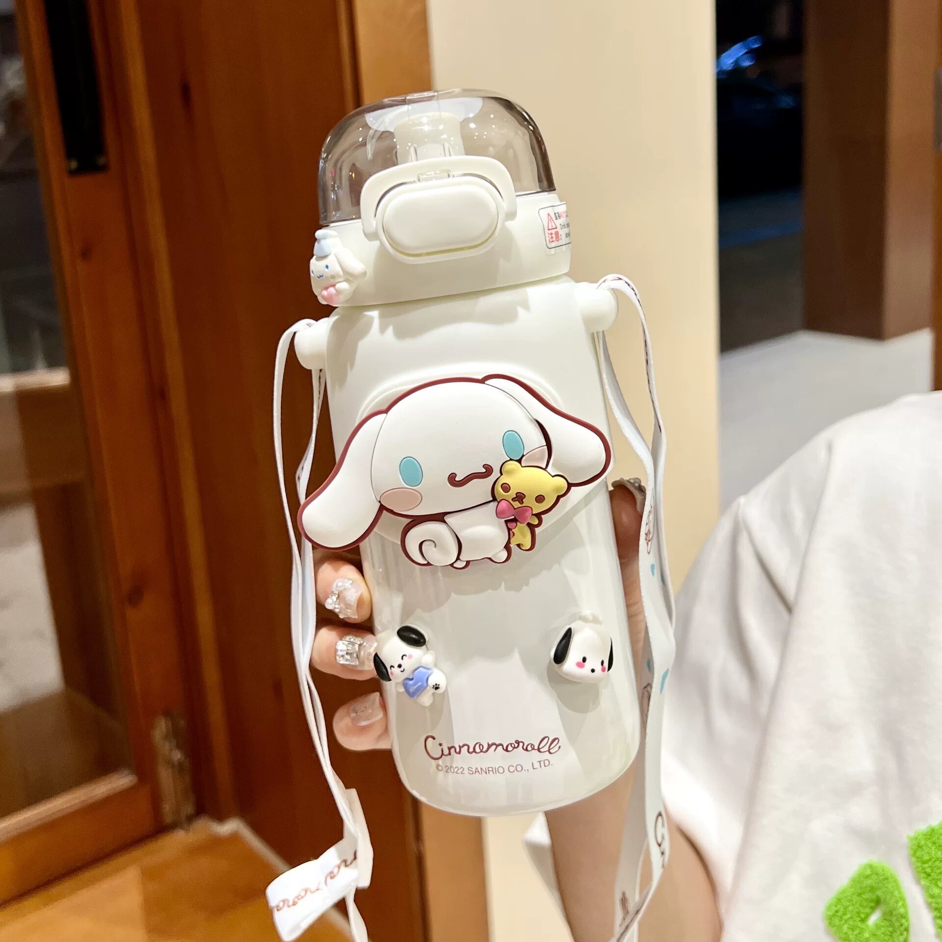 Sanrio Почкако 460 мл термос с трубкой и прямым питьем, милый животный дизайн