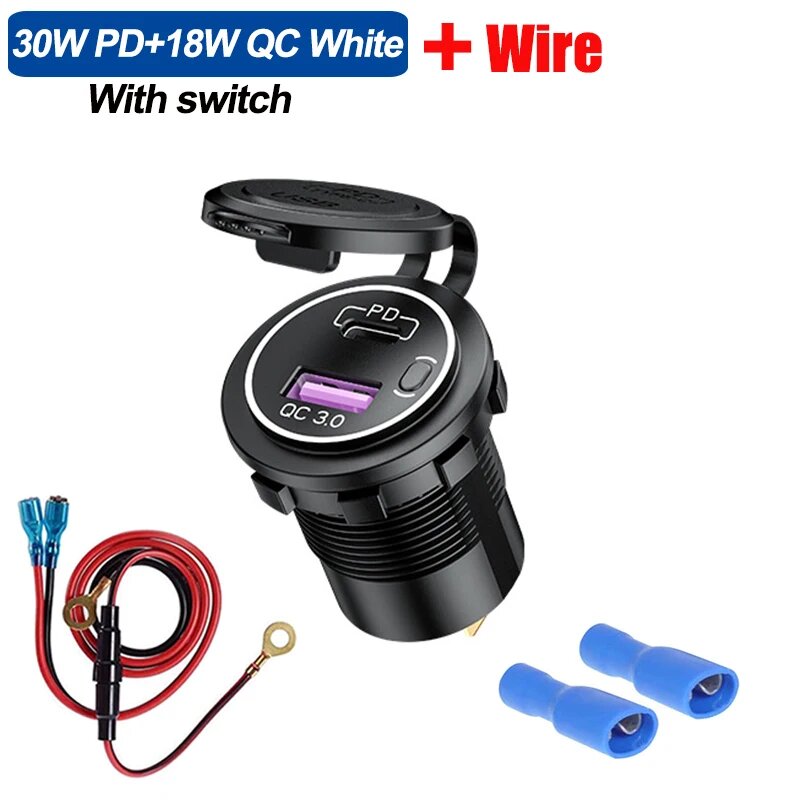 83W PD QC3.0 Автомобильный прикуриватель 12 В 24 В Адаптерная вилка Мотоциклы Разъем для 48W White