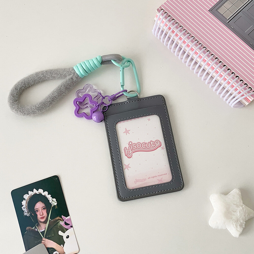 Минималистичный двухслойный цветной держатель для карт из PU, студенческий шнурок, защитник для ID-карты, держатель для карт, маленький подвесной аксессуар для рюкзака