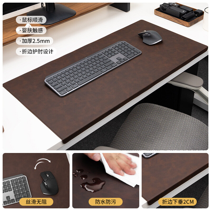 Коврик для стола с подлокотником, складной край, кожа с узором Crazy Horse, большой коврик для мыши, офисный коврик для стола, коврик с подвесным краем и пряжкой