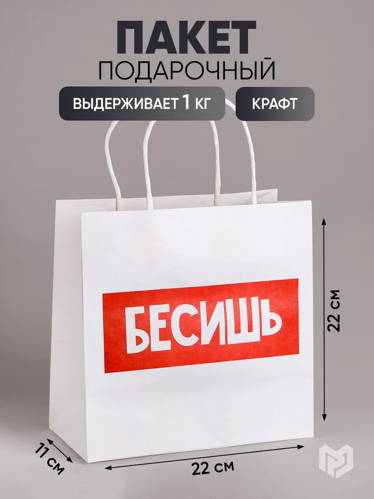 Пакет подарочный "Бесишь", 22 × 22 × 11 см, с приколом, крафтовый