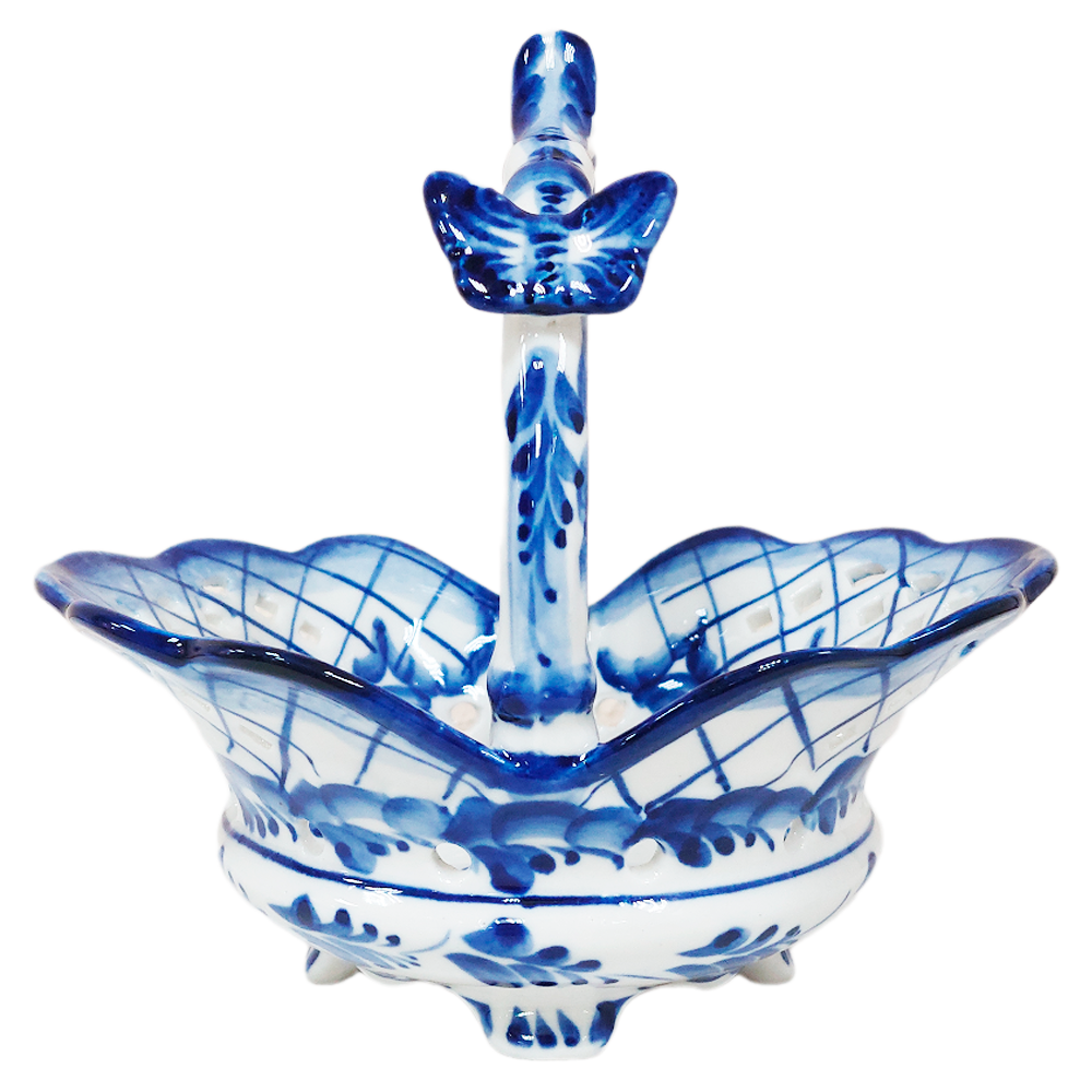 Фарфоровая конфетница корзинка ручной работы "Алёнка", гжель