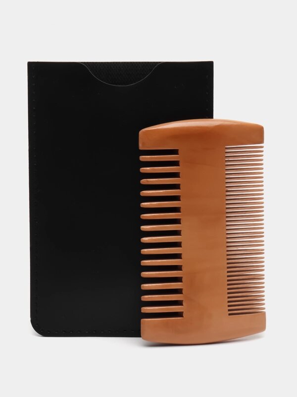 Расческа для бороды и усов, двухсторонняя, натуральное дерево, с чехлом