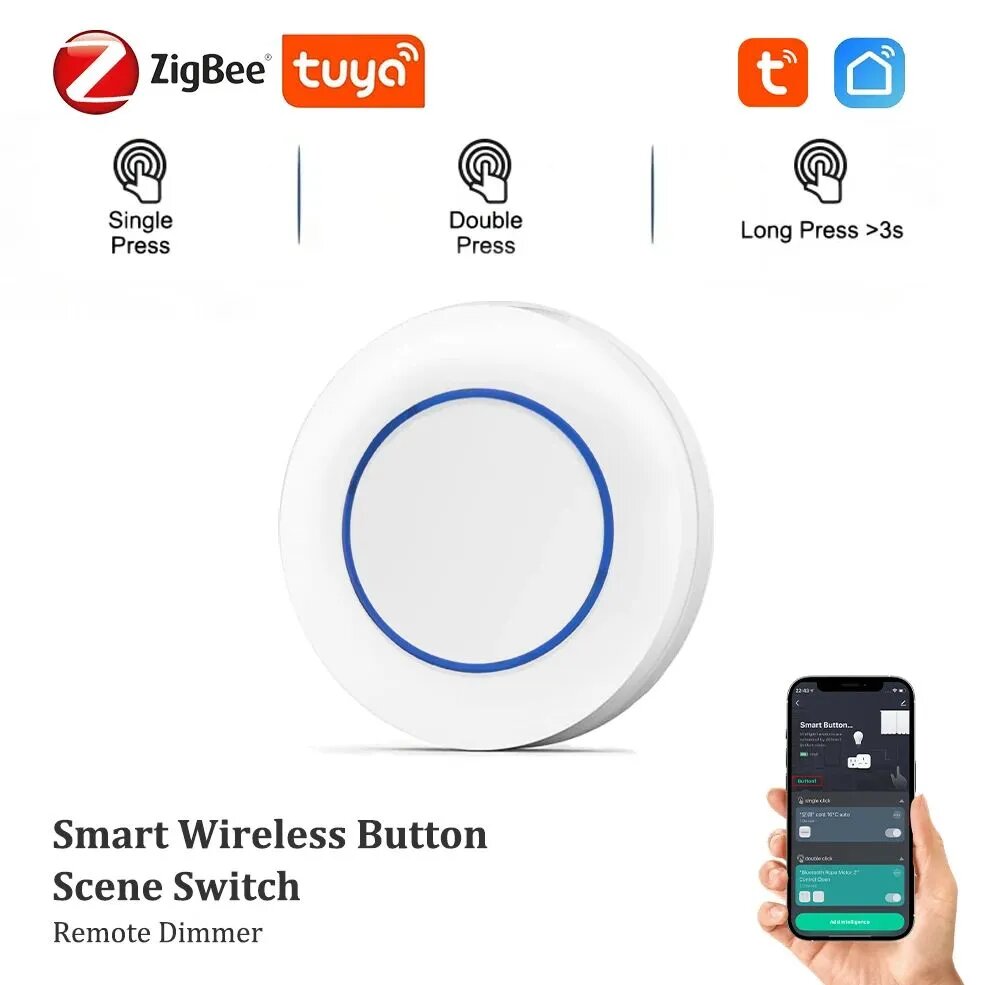 Tuya Zigbee, беспроводной выключатель, удобный кнопочный настенный выключатель для умного дома