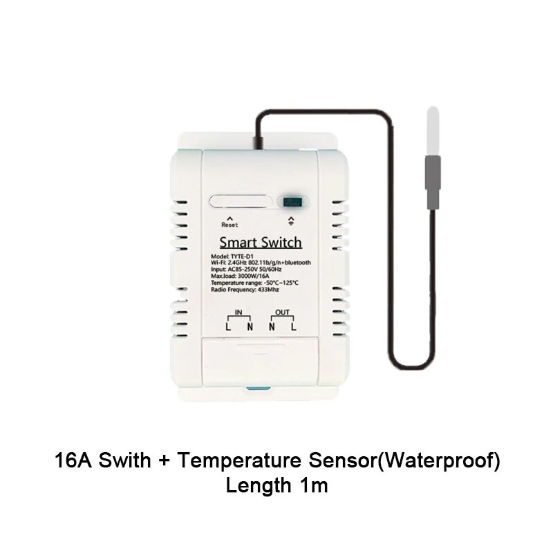 Smart Switch 16A + Temperature Sensor (Waterproof) 1m, Bundle: DS18B20
