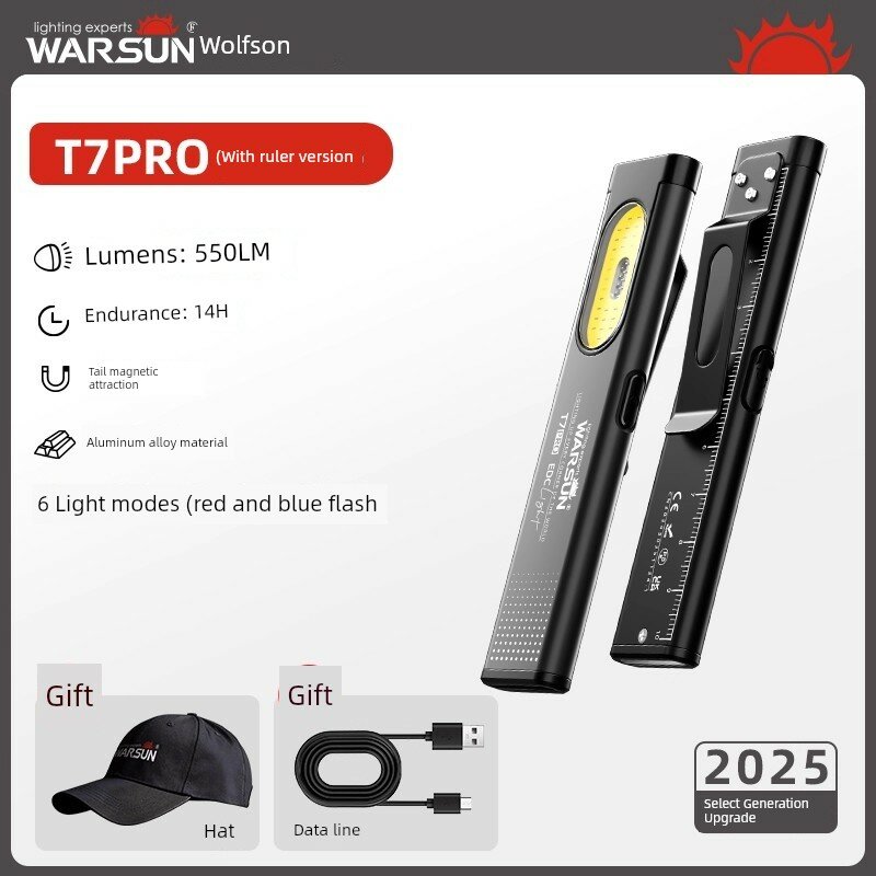 Фонарь Wolsen T7pro, мощный, перезаряжаемый, ультраяркий, для улицы, компактный, портативный, миниатюрный, с магнитом,