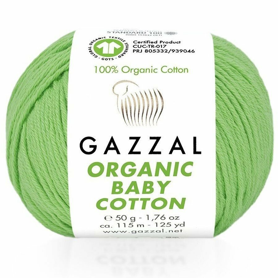 Пряжа Gazzal ORGANIC BABY COTTON 421 салатовый (5 мотков)