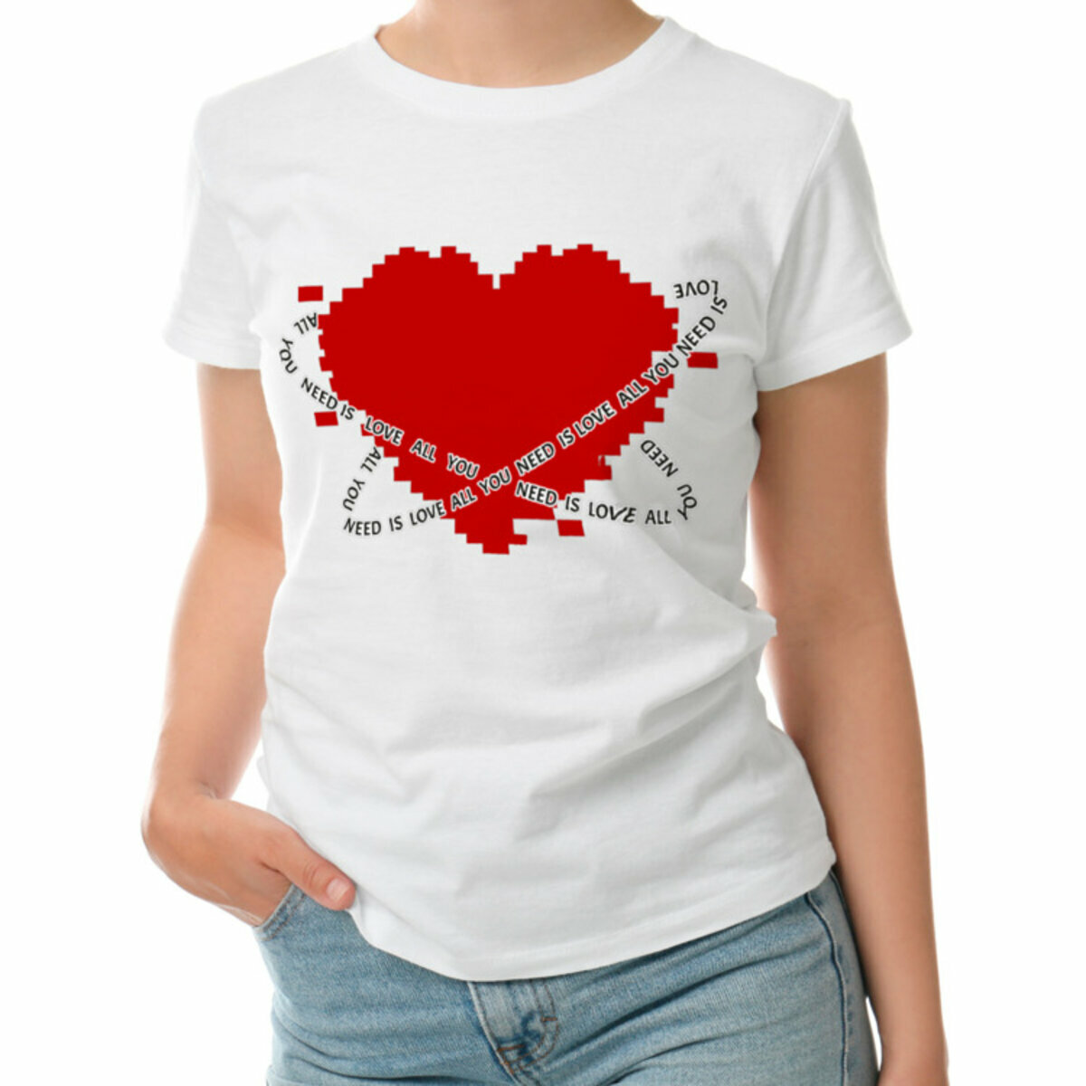 Женская футболка «Cердце подарок любимому all you need is love» (белый, 2XL)