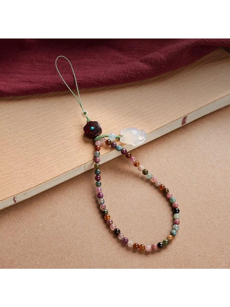 Натуральный турмалин, халцедон, лисичка, браслет