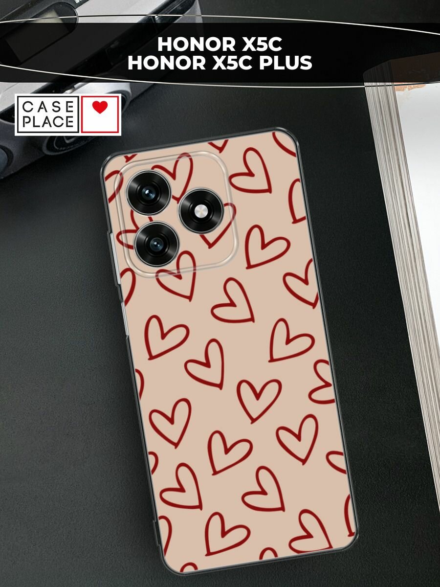 Чехол на Honor X5c/X5c Plus / Хонор X5c/X5c Плюс с принтом Little hearts doodles 1