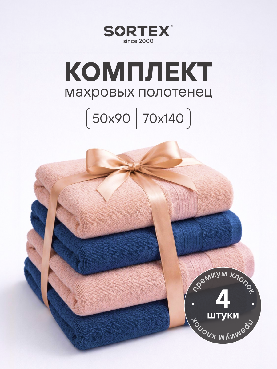 Полотенце махровое, набор, Tilkku Takki, Vantaa 50*90см 2шт, 70*140см 2шт. роз/син.