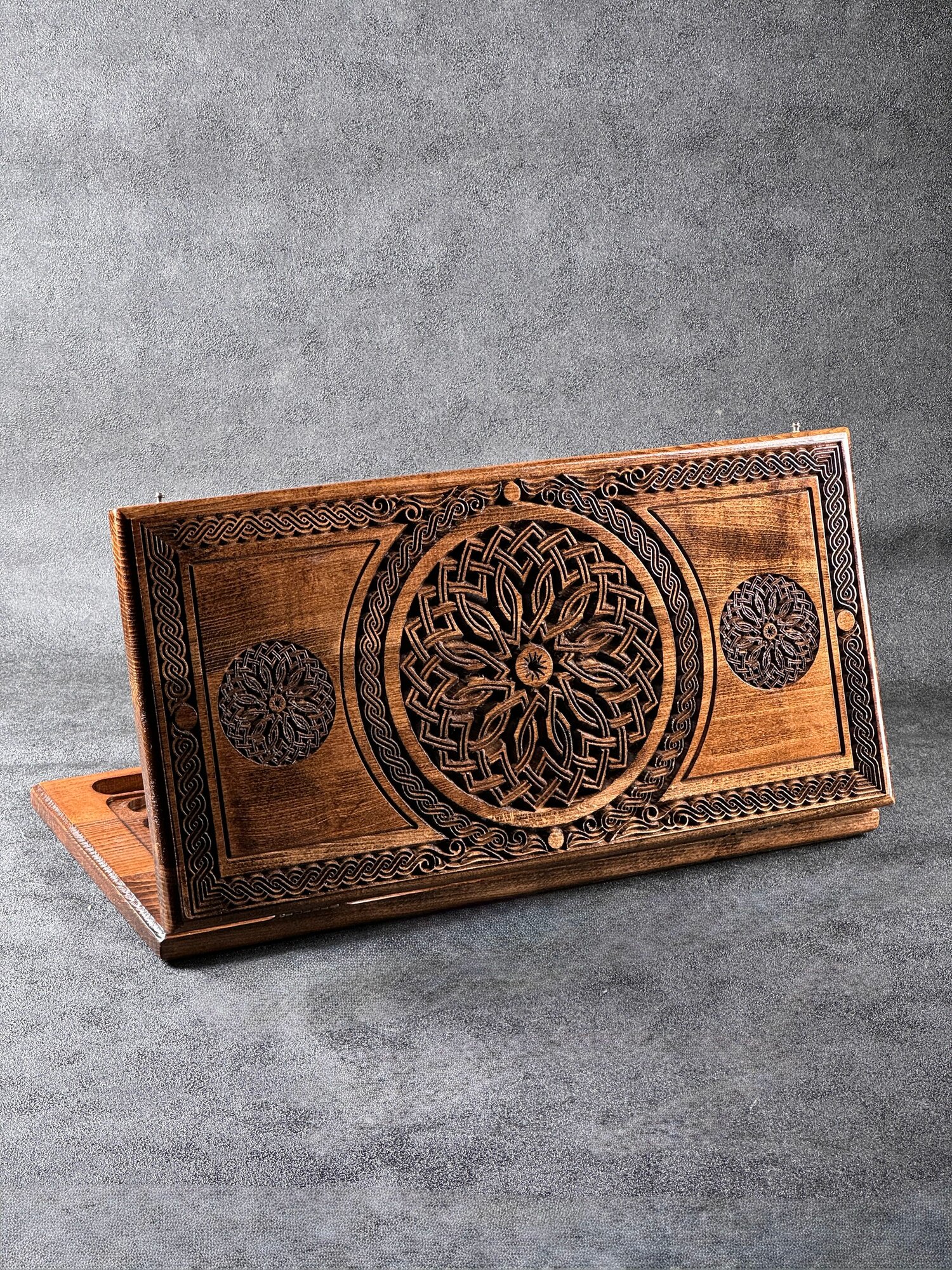 Нарды Резные "Орнамент Темное Солнце", большие 60см