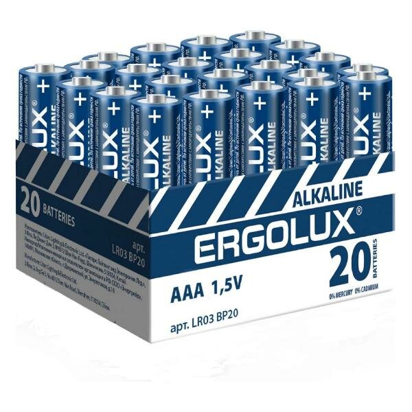 Мизинчиковые батарейки Ergolux Alkaline BP20 LR03 ААА 1.5В 20 шт.