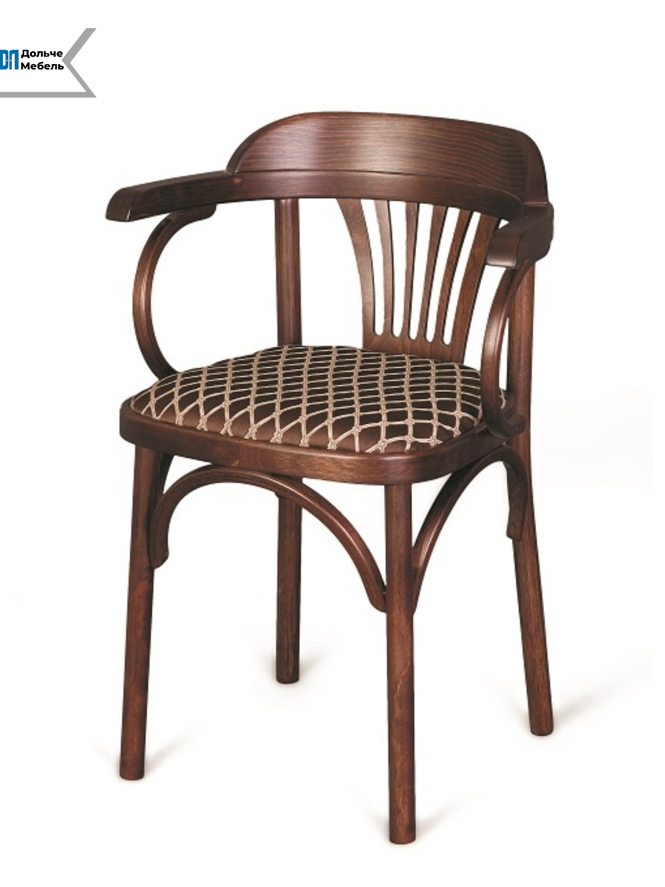 Стул кухонный Венский деревянный с подлокотниками, мягкий, темный тон, ткань brown 3