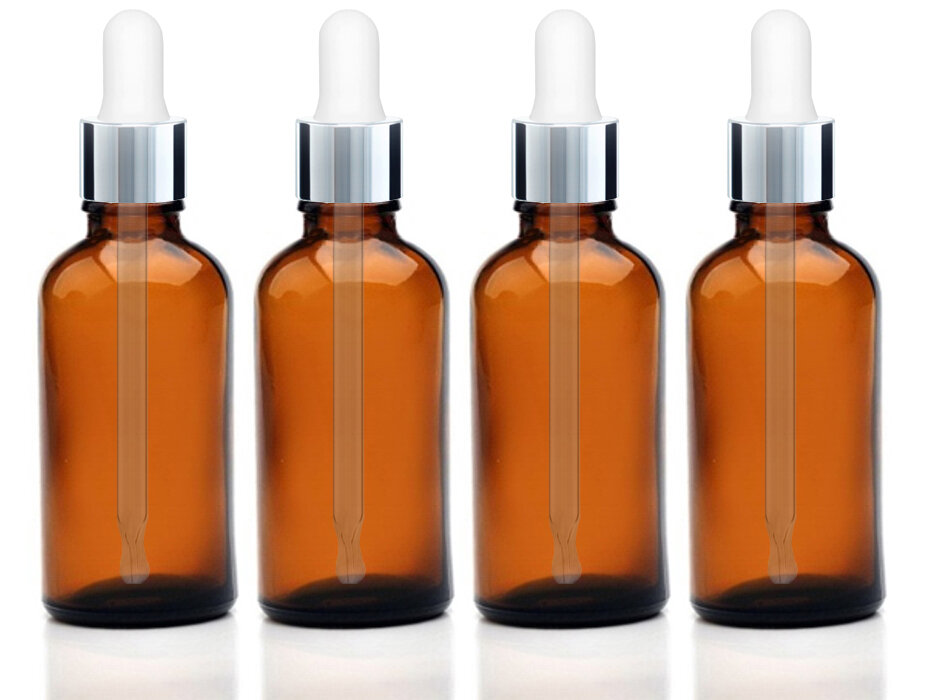 Дорожный флакон/Пустой флакон/Флакон для масла и сыворотки /Флакон косметический с пипеткой 50 мл, 4 шт коричневый силвер