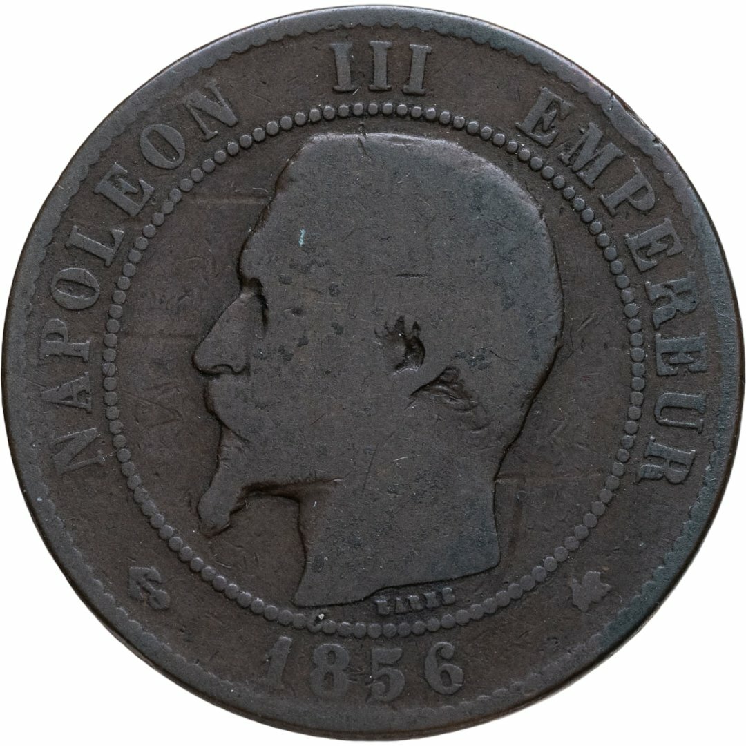 Франция 10 сантимов centimes 1856 K знак монетного двора: "K" - Бордо, Бронза, в сохранности F