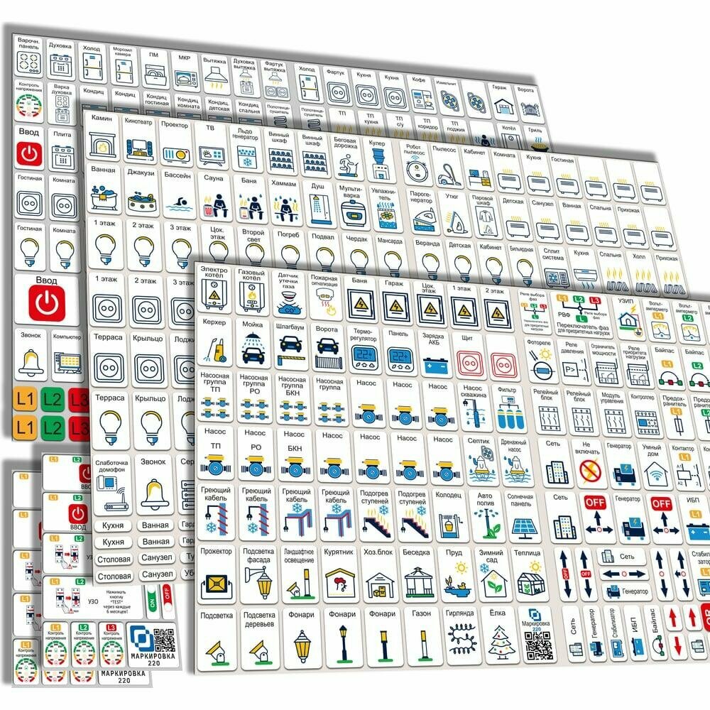 Мега набор наклеек на автоматы в электрощит Маркировка 220 для квартиры и дома от 645шт EL-Mega