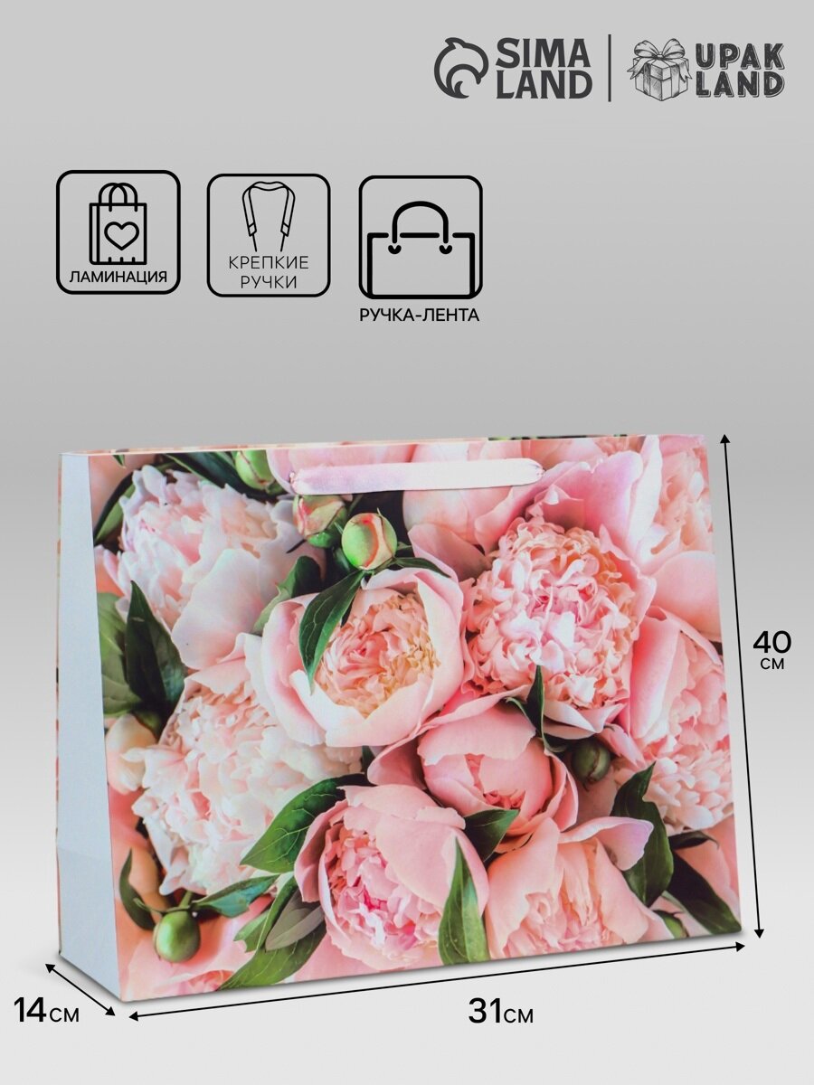 Пакет подарочный горизонтальный «Белые бутоны», L 40 × 31 × 11,5 см