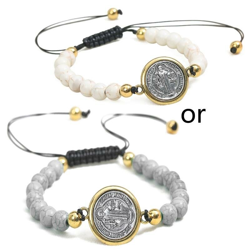 Браслет-розарий с медальоном святого Бенедикта, Белый