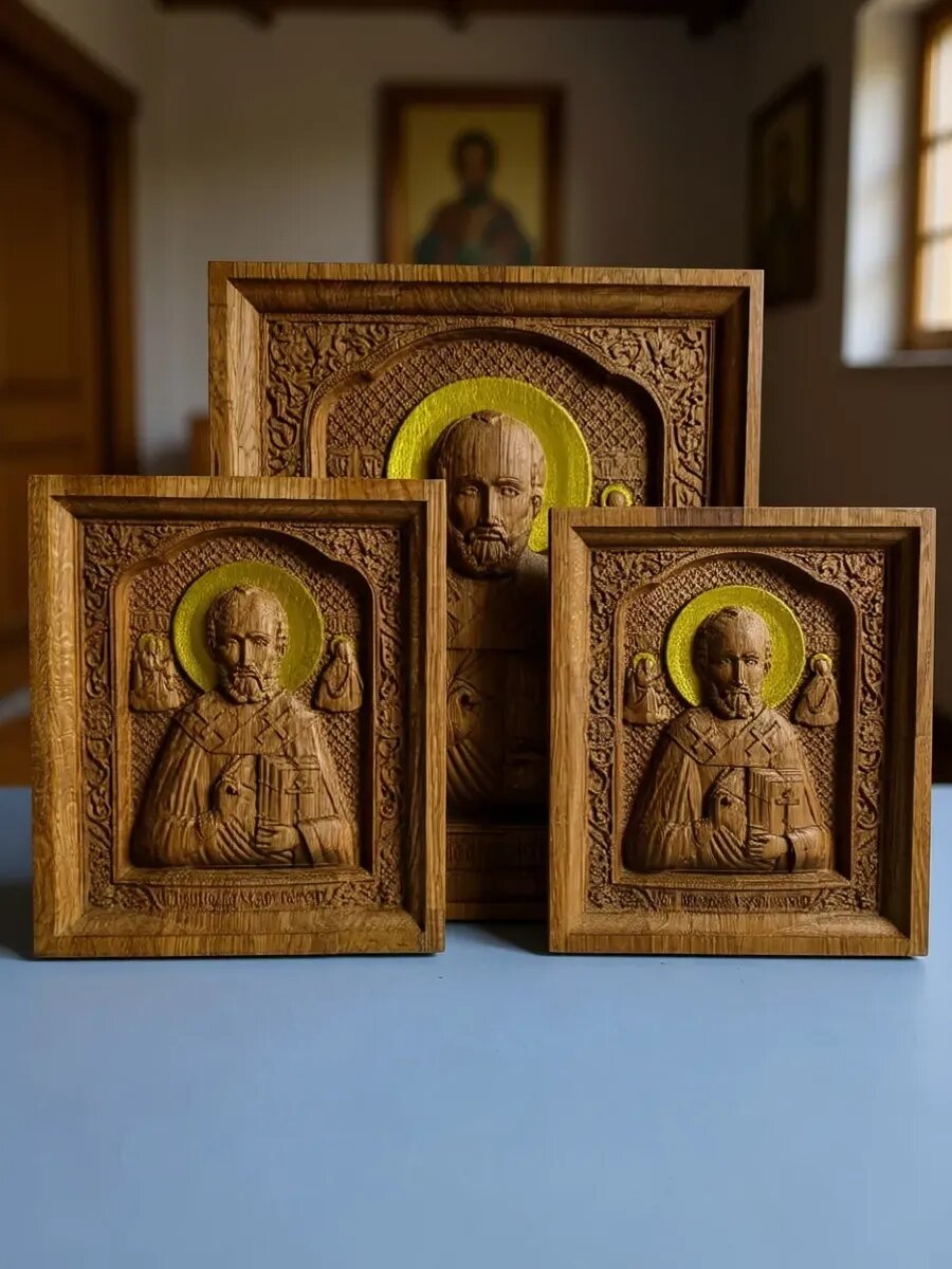 Освященная Икона Николая Чудотворца 20х17см, дуб