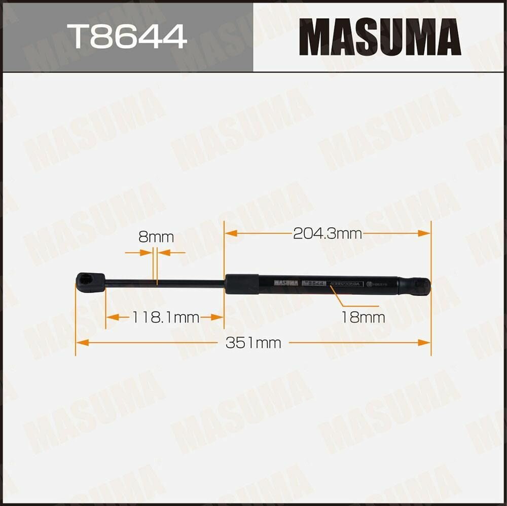 Упор газовый капота MASUMA, L 351mm (1/40) AUDI A6 2010-2018, AUDI A6 ALLROAD QUATTRO 2014-2018, AUDI A7 SPORTBACK 2010-2018 4G8823359A T8644
