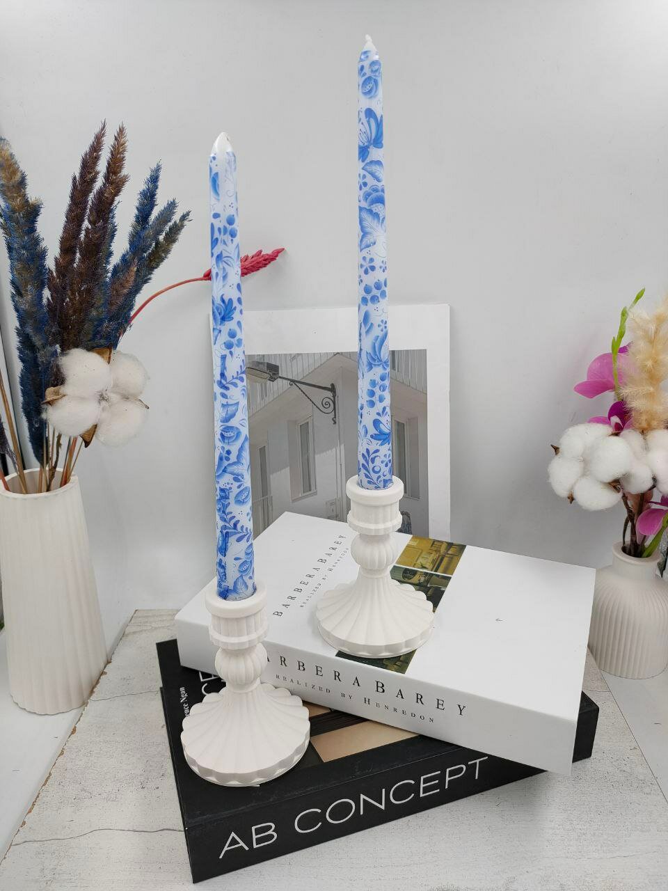 Подсвечники из гипса высокие изящные 2 штуки для столовых свечей