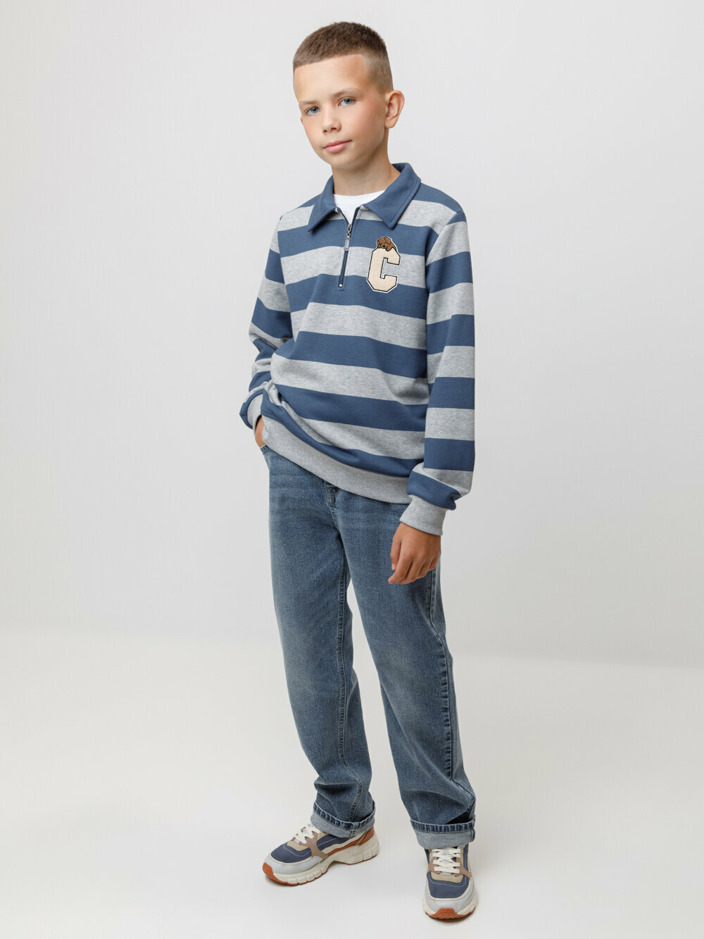 Джемпер КР 302795/серый меланж,синий,полоска к618