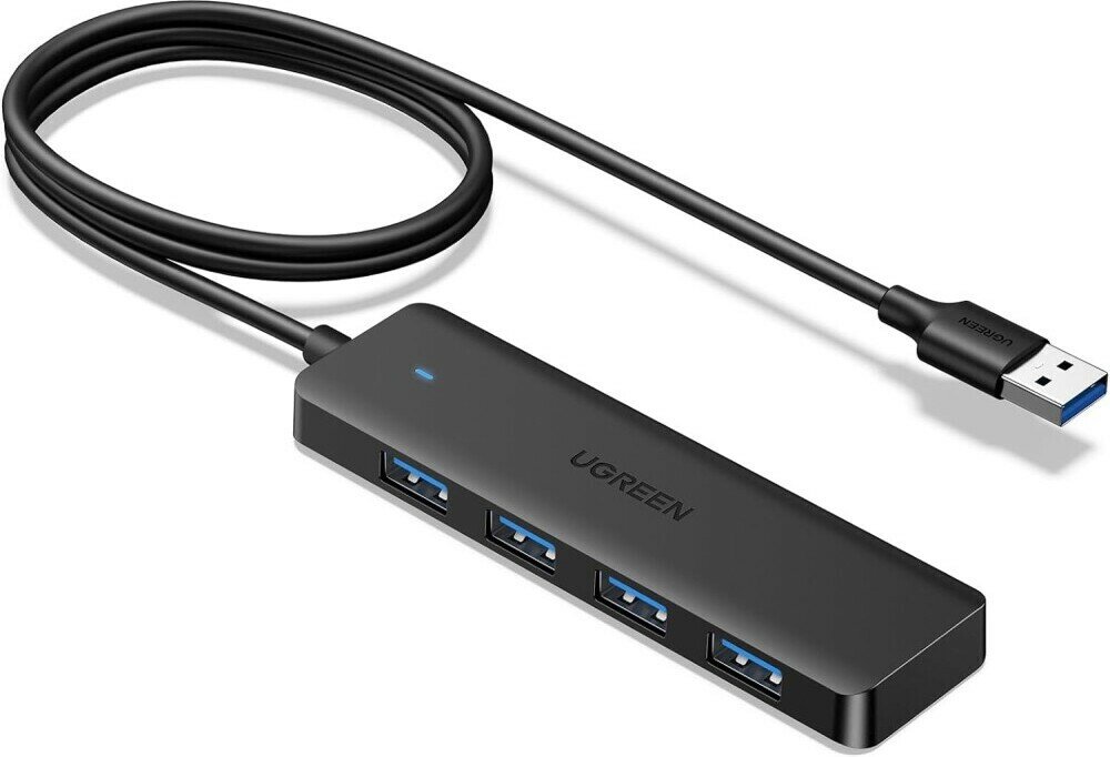 Хаб UGREEN CM219 (35574) 4-Port USB 3.0 Hub with USB-C power port. Длина кабеля: 1м. Цвет: черный.