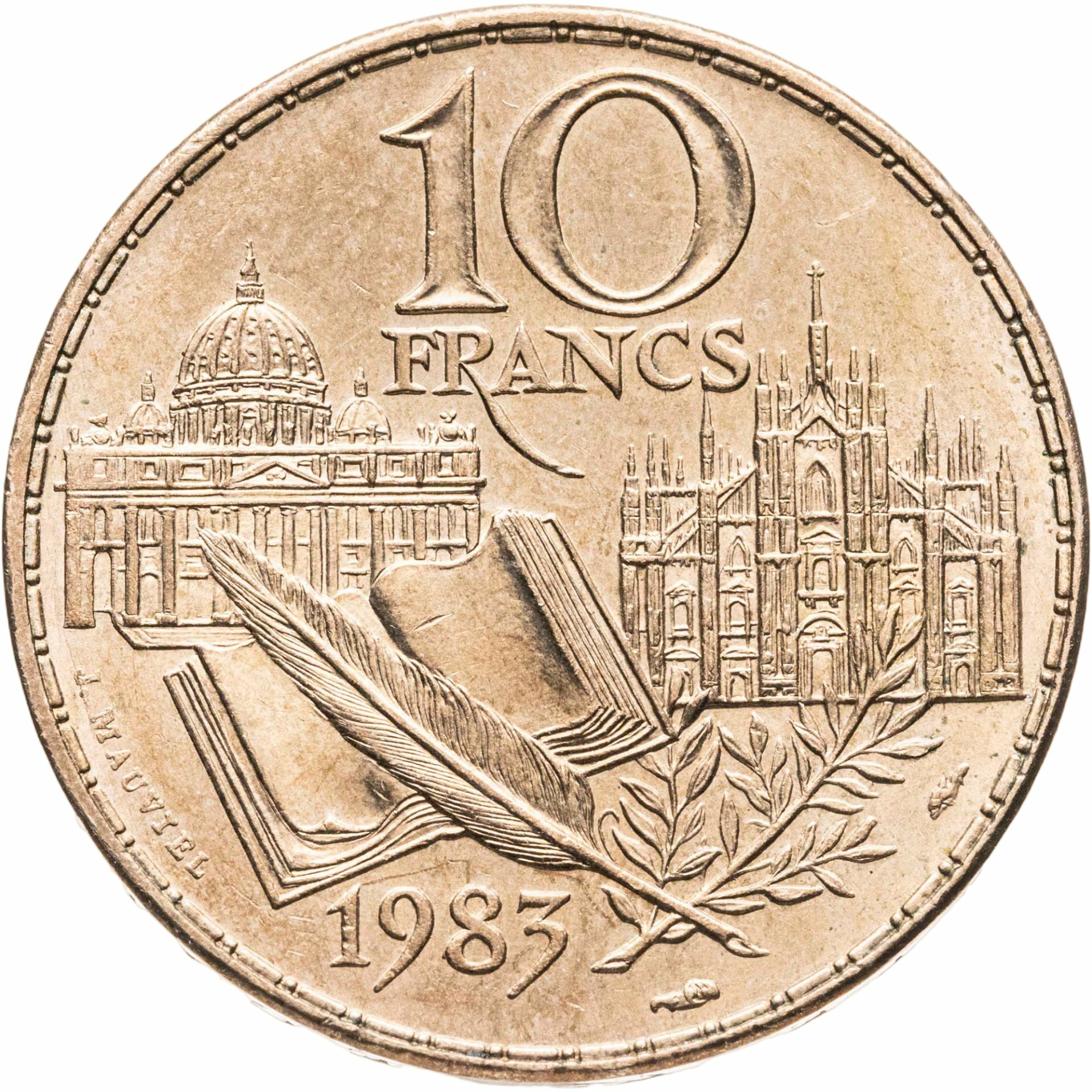 Франция 10 франков 1983 "200 лет со дня рождения Стендаля", Латунь, в сохранности AU