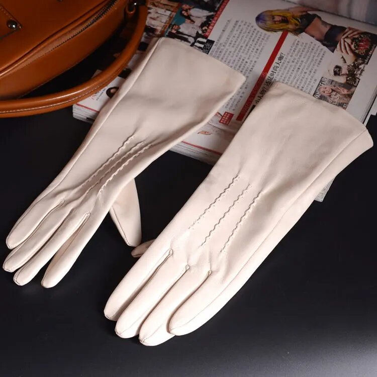 Женские кожаные перчатки FINILUO белые S, Бежевый