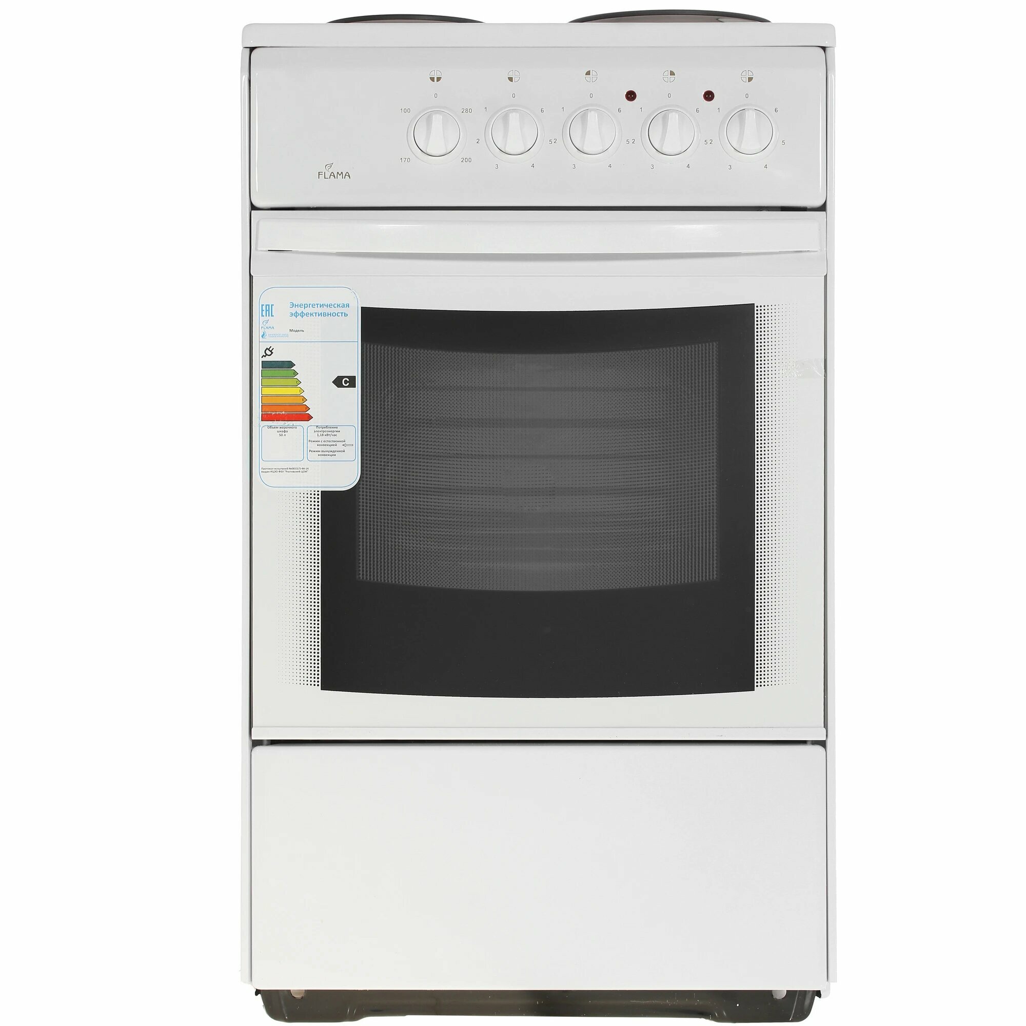 Электрическая плита Flama AE 14025W, 4 конфорки, электрическая, белая