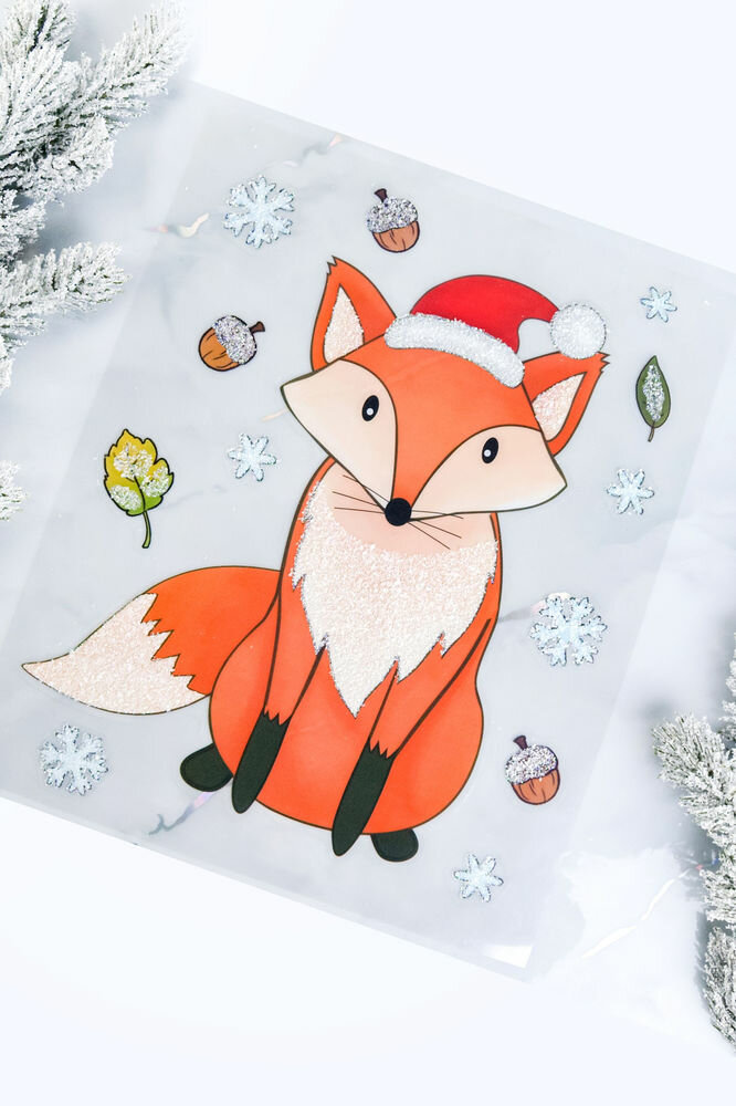 Новогодняя наклейка на окно зимняя сказка: лисичка В колпачке, 29х35 см, Peha Magic RD-61200