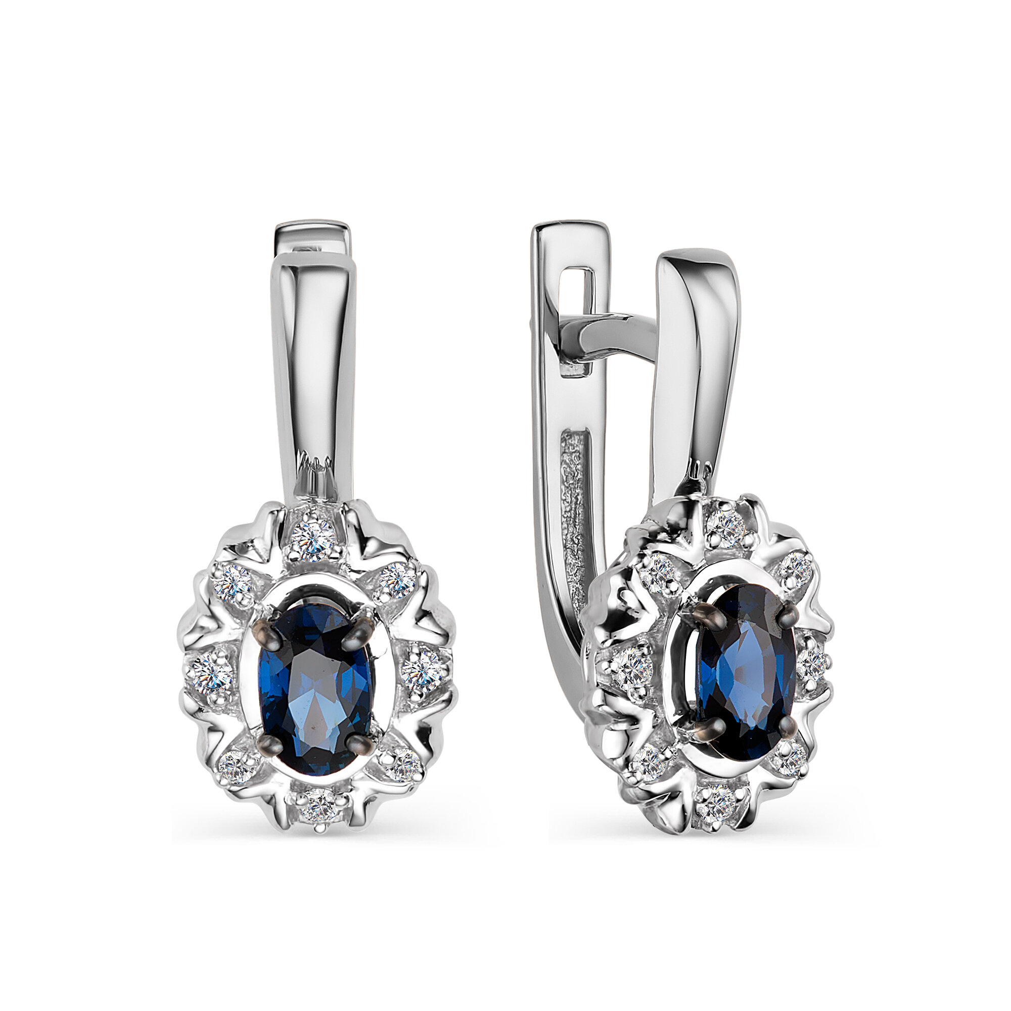 Серьги, белое золото, 585 проба, бриллиант, сапфир